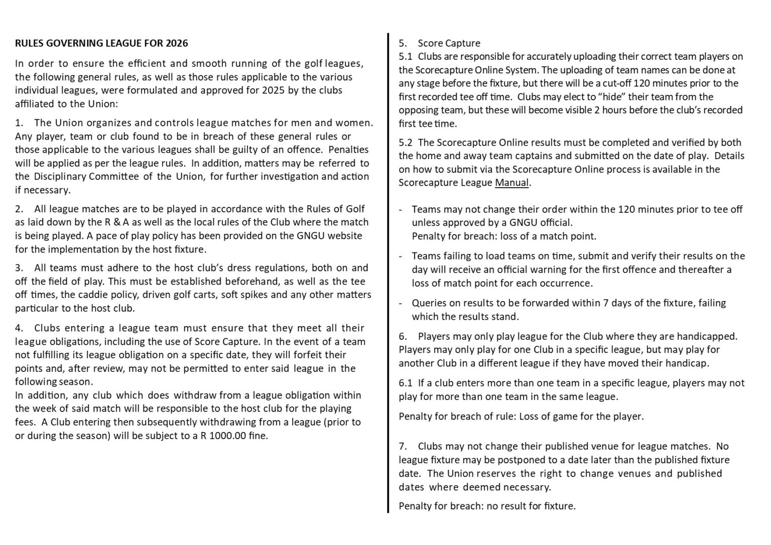 League Rules - Gauteng North Golf Union