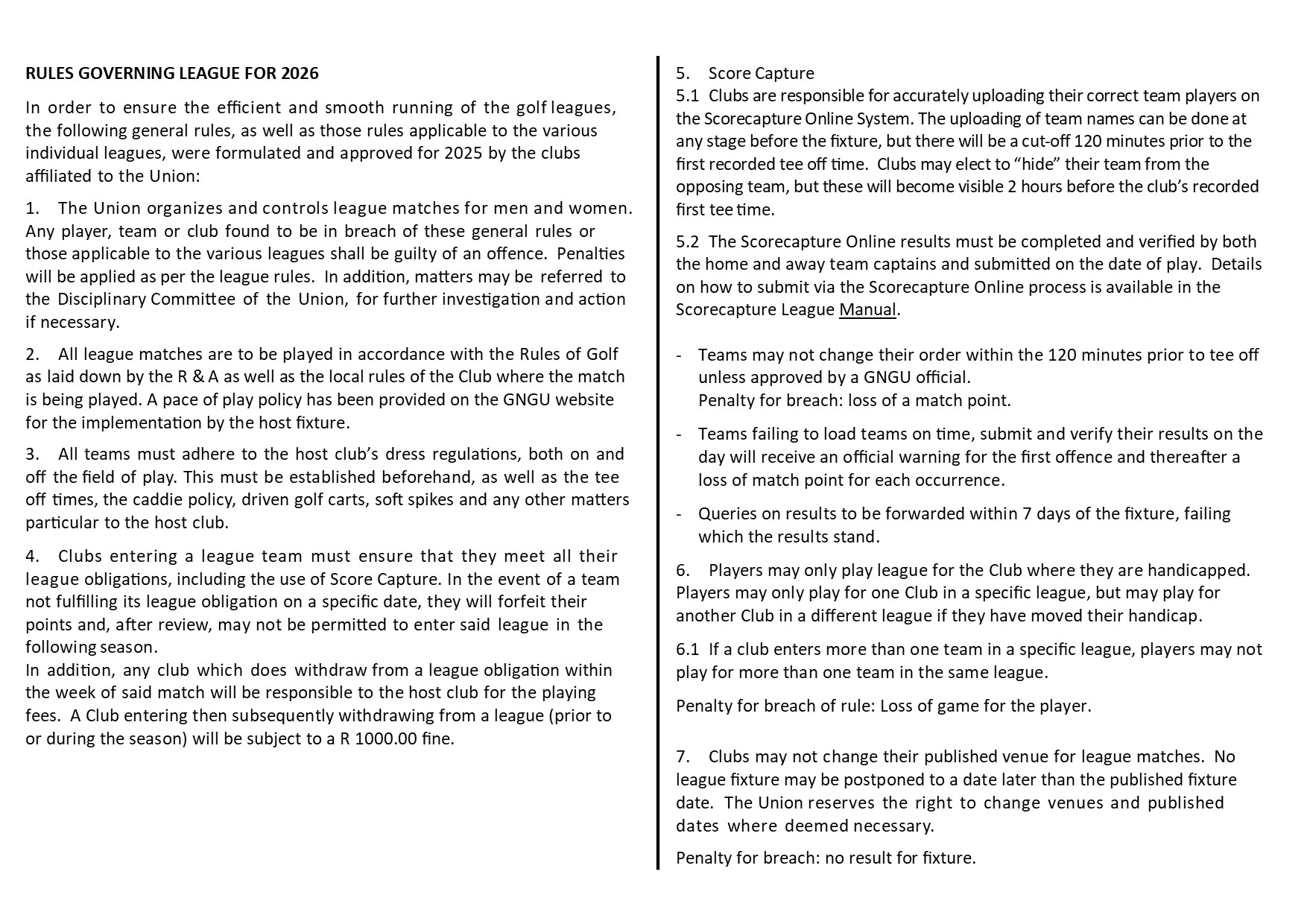 League Rules - Gauteng North Golf Union
